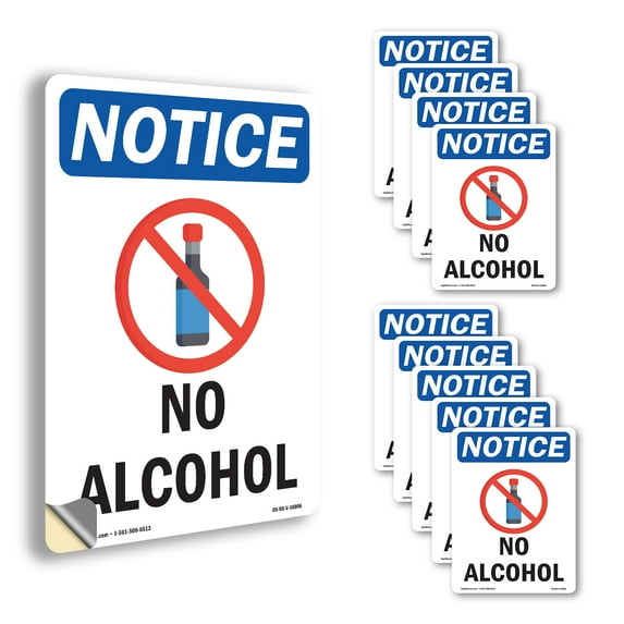 No Alcohol With Symbol OSHA Notice Vinyl Decal Label 18 Inch x 12 Inch ...