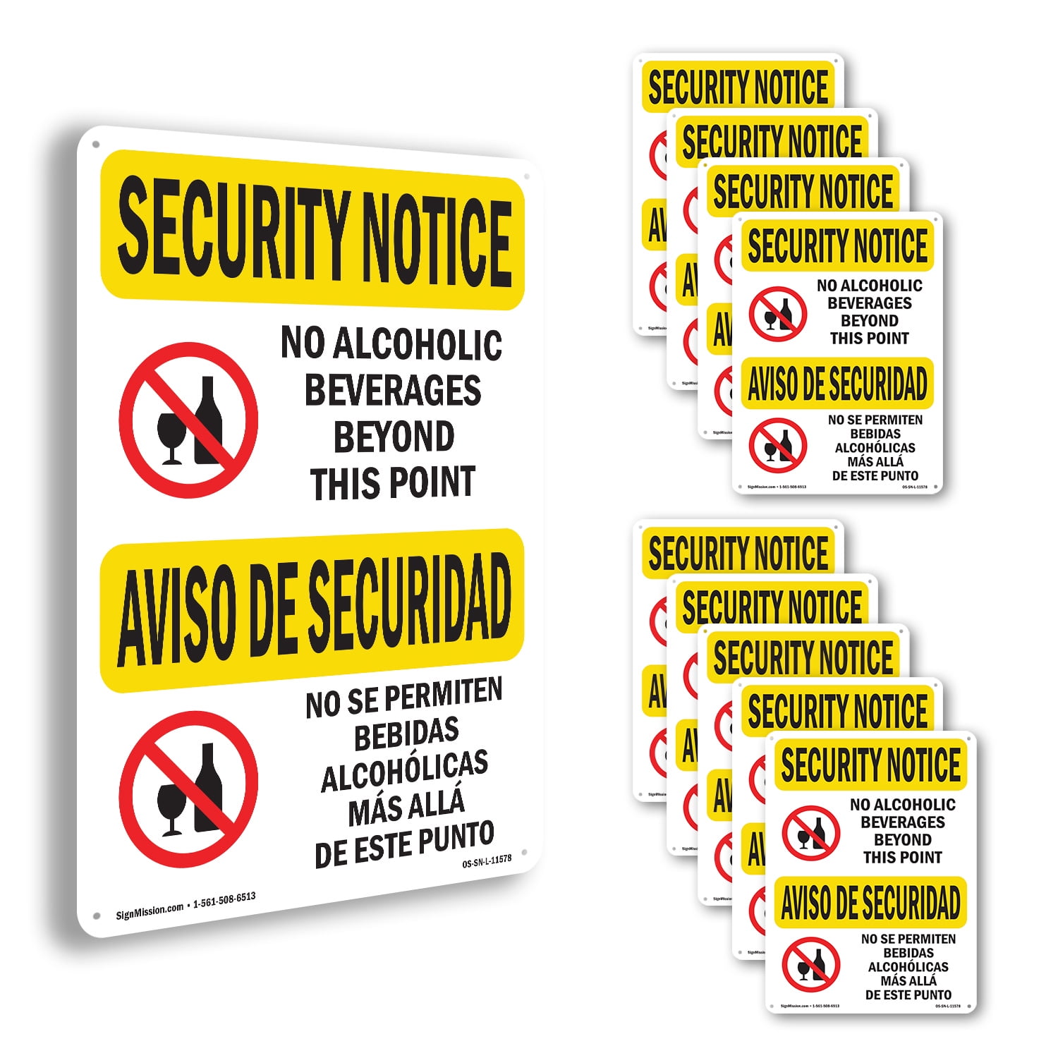No Alcoholic Beverages Bilingual OSHA Security Notice Rigid Plastic ...
