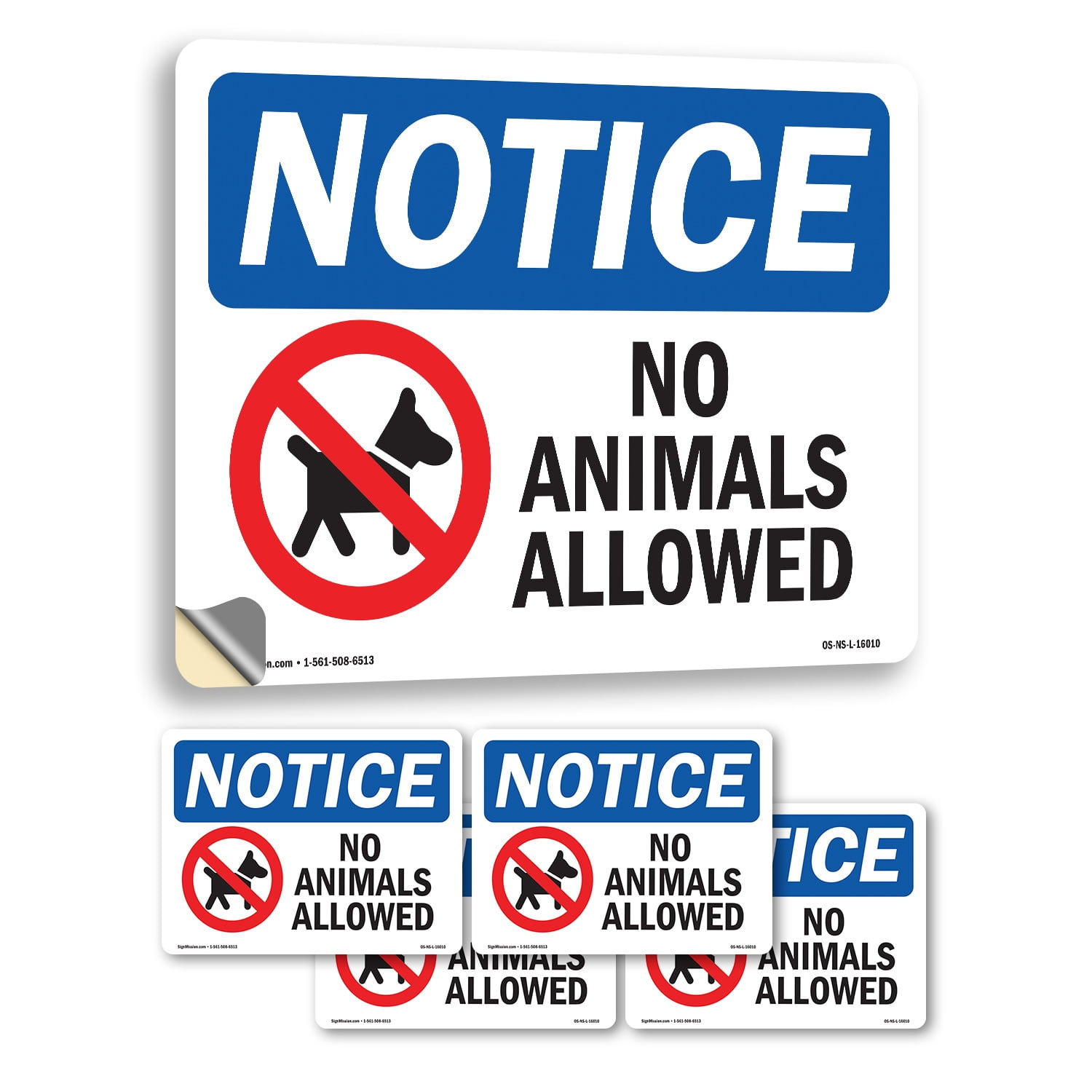 No Animals Allowed OSHA Notice Vinyl Decal Label 10 Inch x 7 Inch - 5 ...
