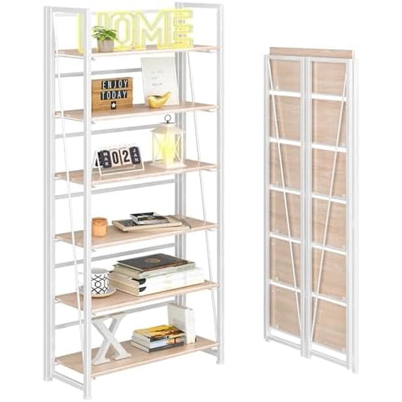 No Assembly Folding Bookshelf, 4-Shelf 54" H Collapsible Foldable ...