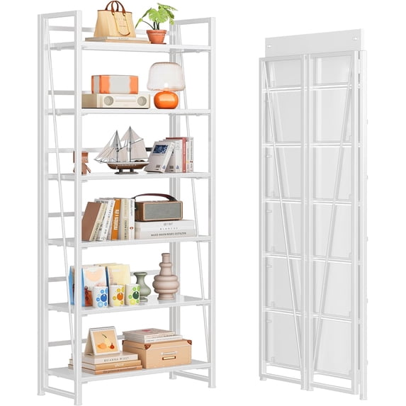 No Assembly Folding Bookshelf 5-Shelf 62.2" H Foldable Bookcase Storage ...