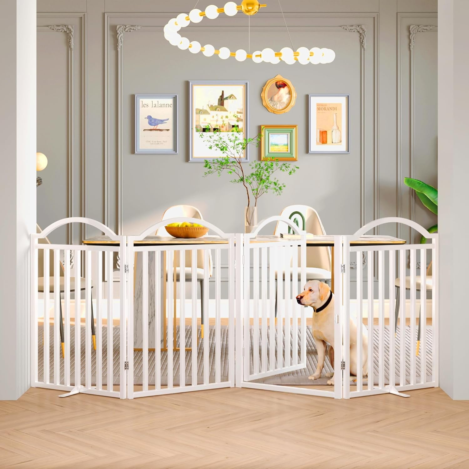 No-Assembly Freestanding Gate with Door Walk Through, Extra Wide 96 ...