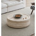 No-Assembly Round Coffee Table, 35.43 Inch Faux Travertine Textured ...