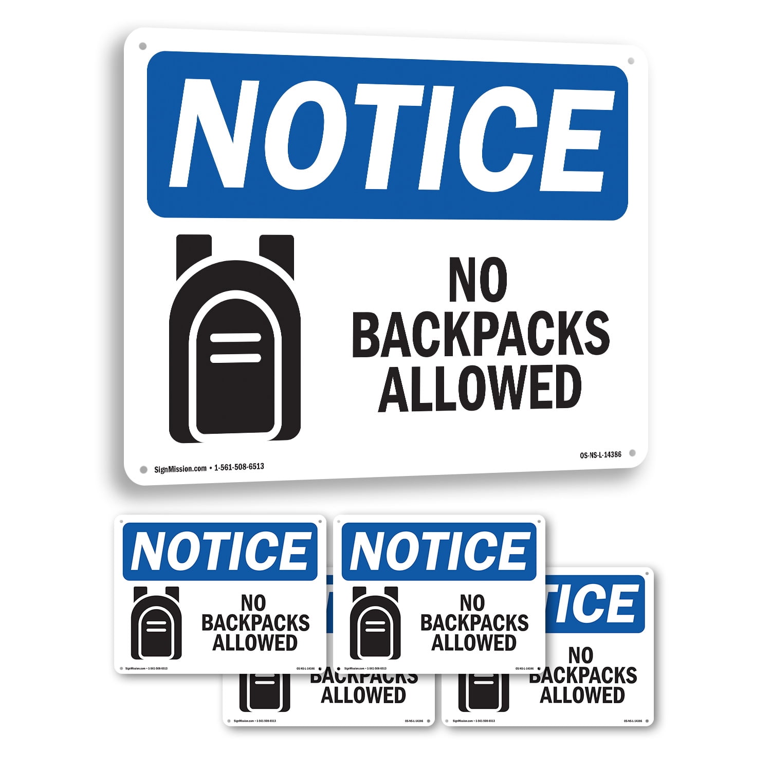 No Backpacks Allowed OSHA Notice Rigid Plastic Sign 18 Inch x 12 Inch ...