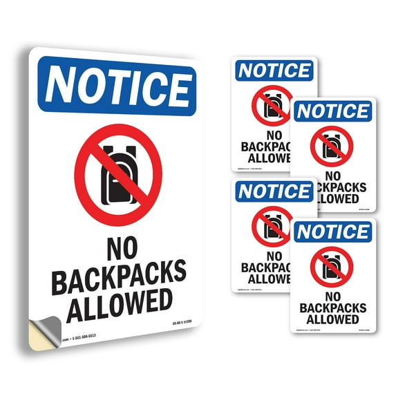 No Backpacks Allowed With Symbol OSHA Notice Vinyl Decal Label 10 Inch ...