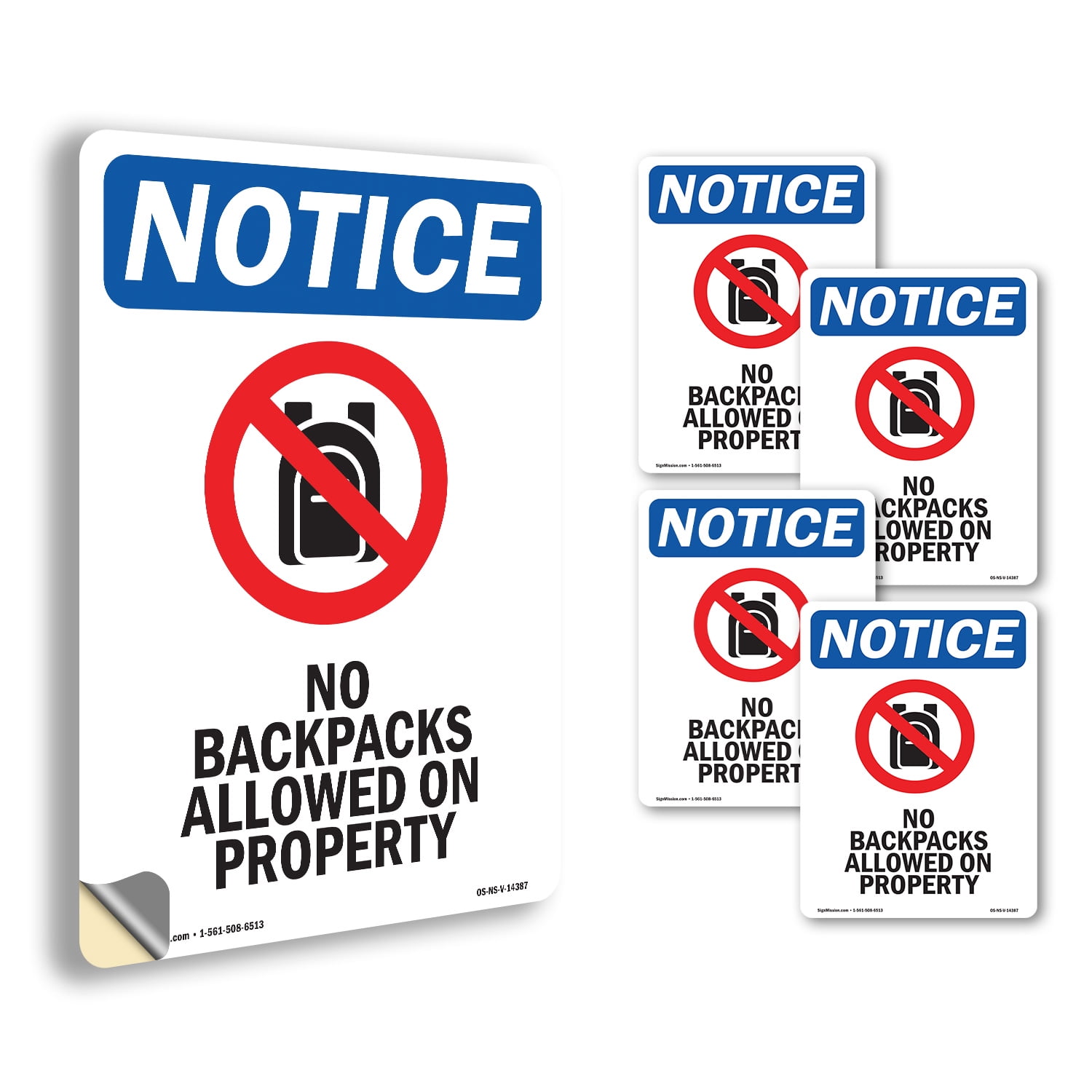 No Backpacks Allowed With Symbol OSHA Notice Vinyl Decal Label 14 Inch ...