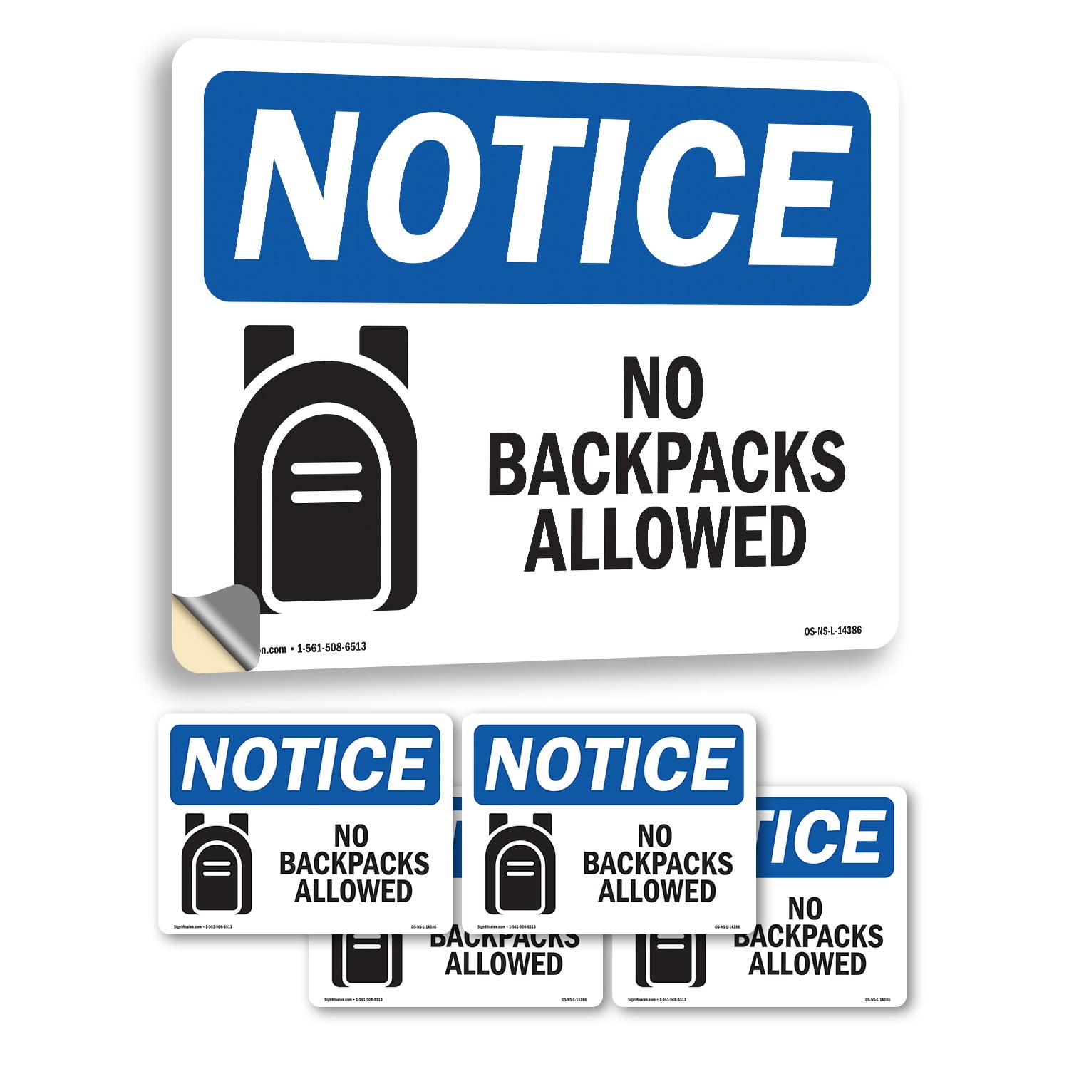 No Backpacks Allowed With Symbol OSHA Notice Vinyl Decal Label 24 Inch ...