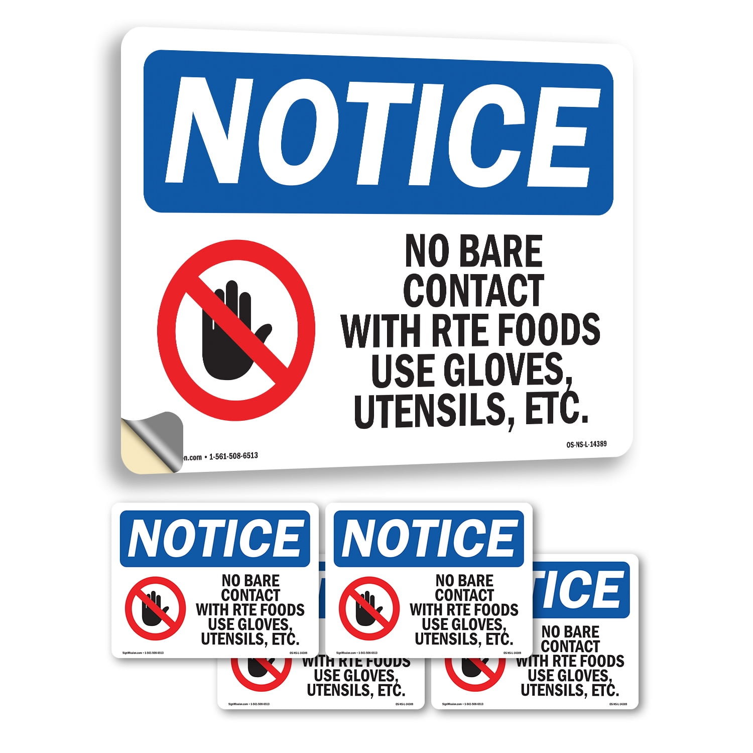 No Bare Contact With Rte Foods With Symbol OSHA Notice Vinyl Decal ...