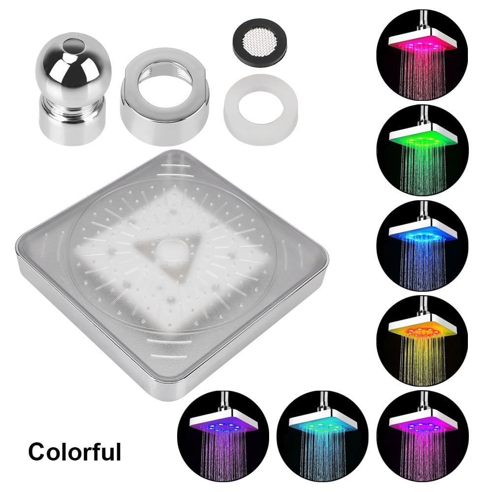 No Batteries Rainfall Top Spray 7 Colors Gradual Changing LED Shower ...