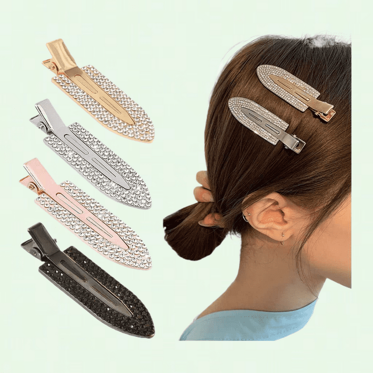 No Bend Hair Clip Creaseless Rhinestone Card Hairpin 4PCS Tiny Hair Clips Pin Curl Clips for Makeup Application