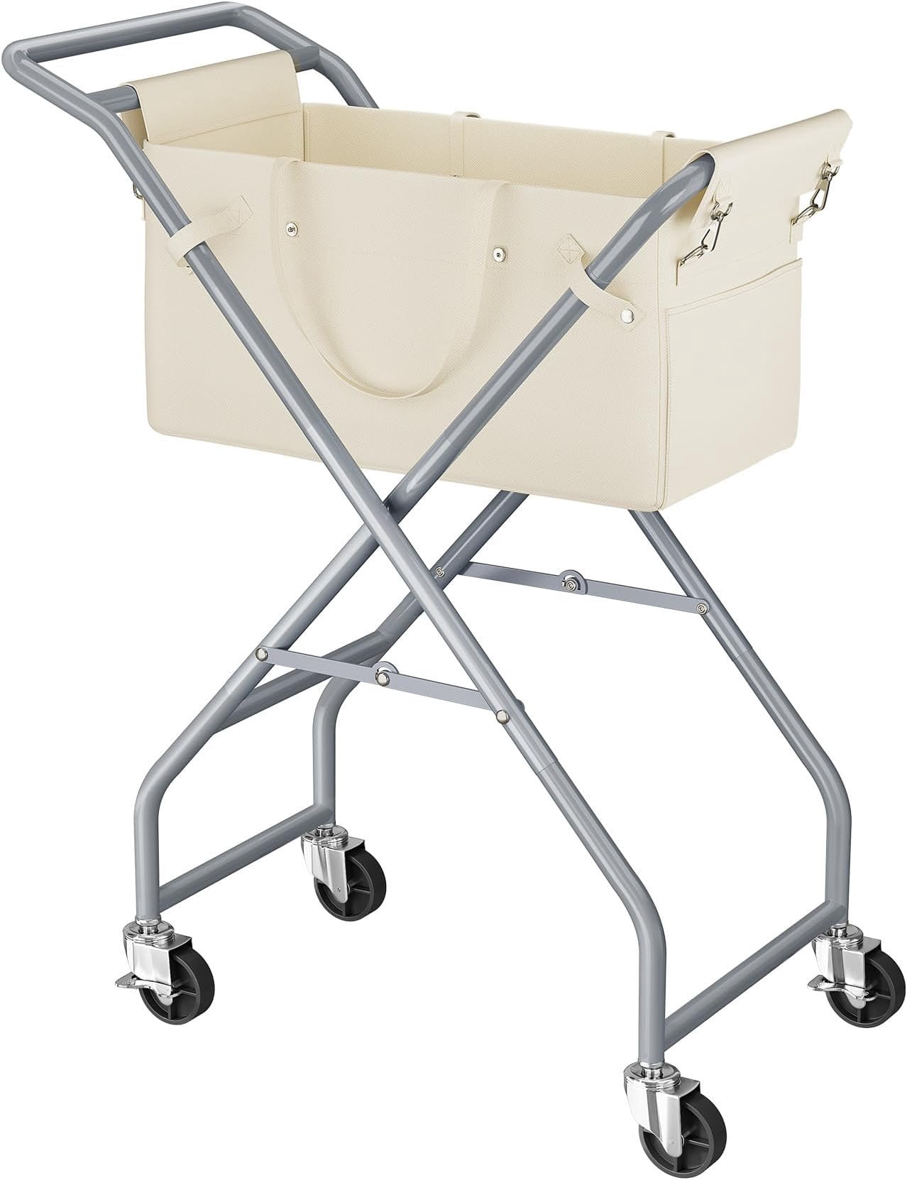 No-Bend Laundry Cart- Rolling Hamper with Locking Wheels & Handle ...