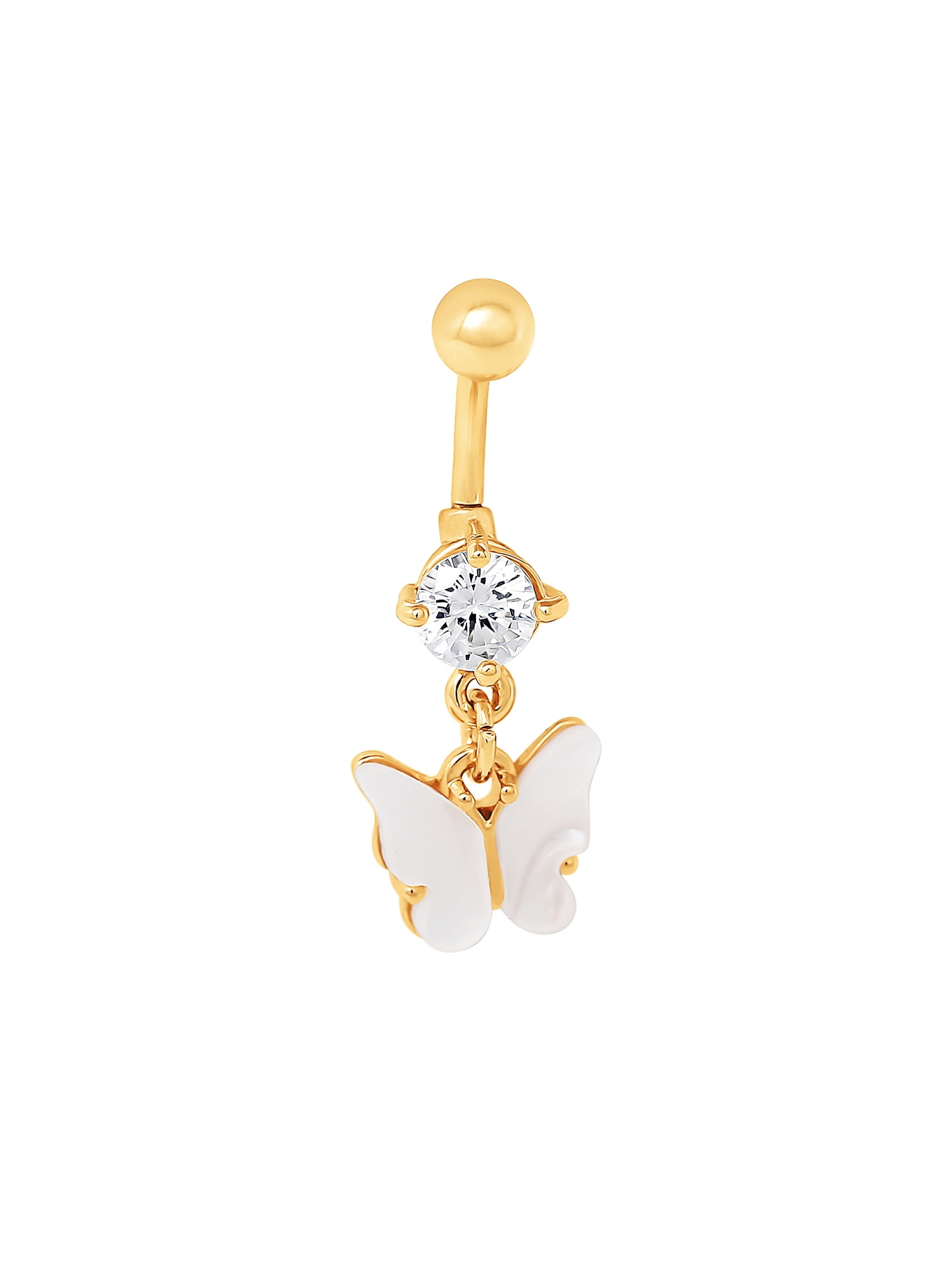No Boundaries 14G Cubic Zirconia Butterfly Belly Ring - Walmart.com