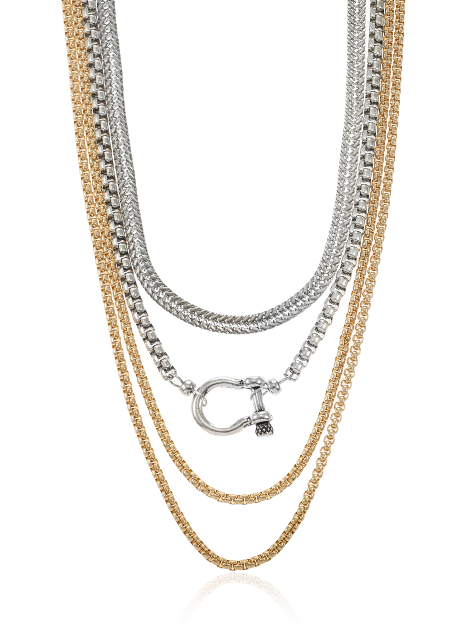 No Boundaries 16" Mixed Metal Multi Row Necklaces Set, 4-Pieces, Women ...