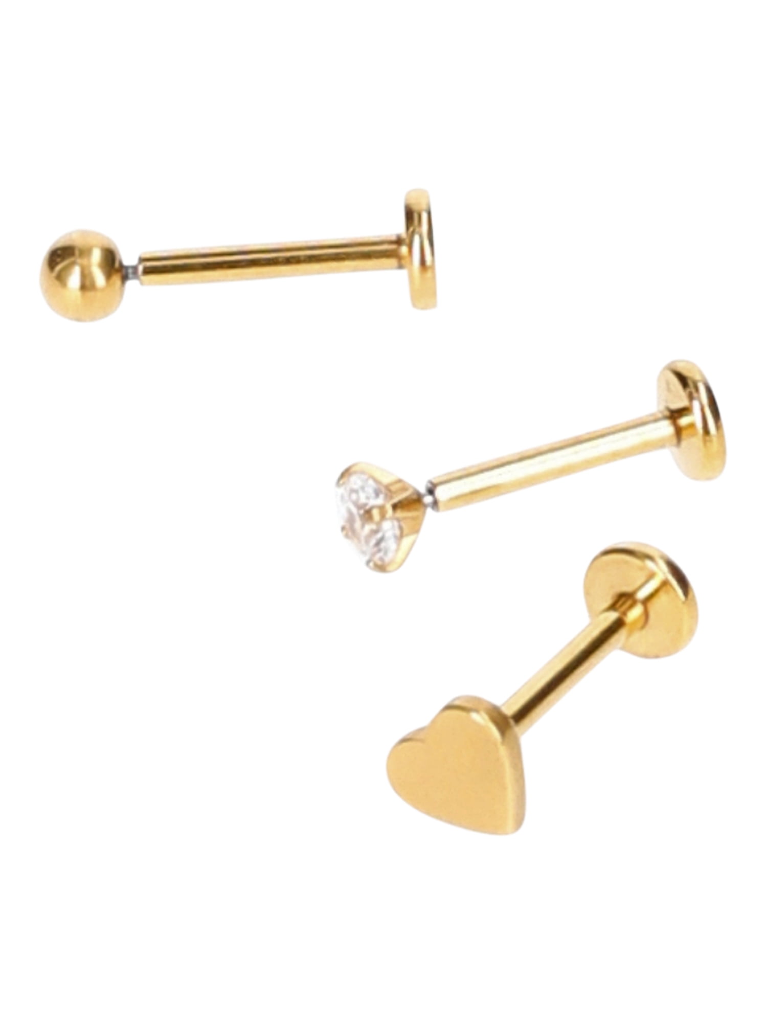 No Boundaries Women's 16G Gold Tone Heart Cartilage Stud Pack 3-Piece ...