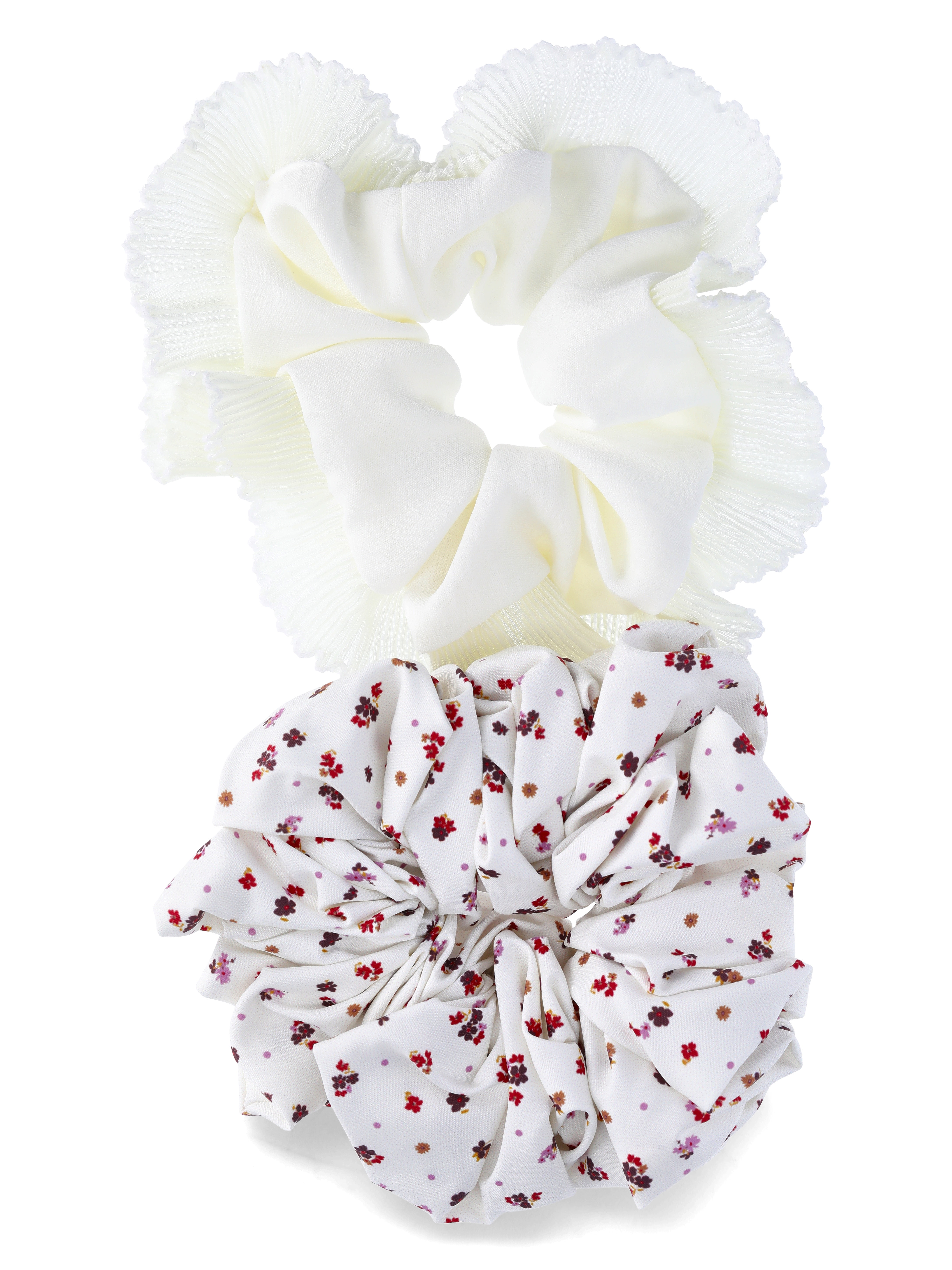 No Boundaries 2 Pack Printed & Ruffle Hair Ties, Burgundy Multi ...