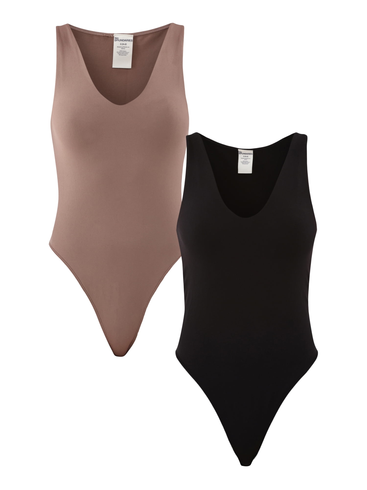 No Boundaries Seamless Double Layer V-Neck Bodysuit, 2-Pack, Women's ...