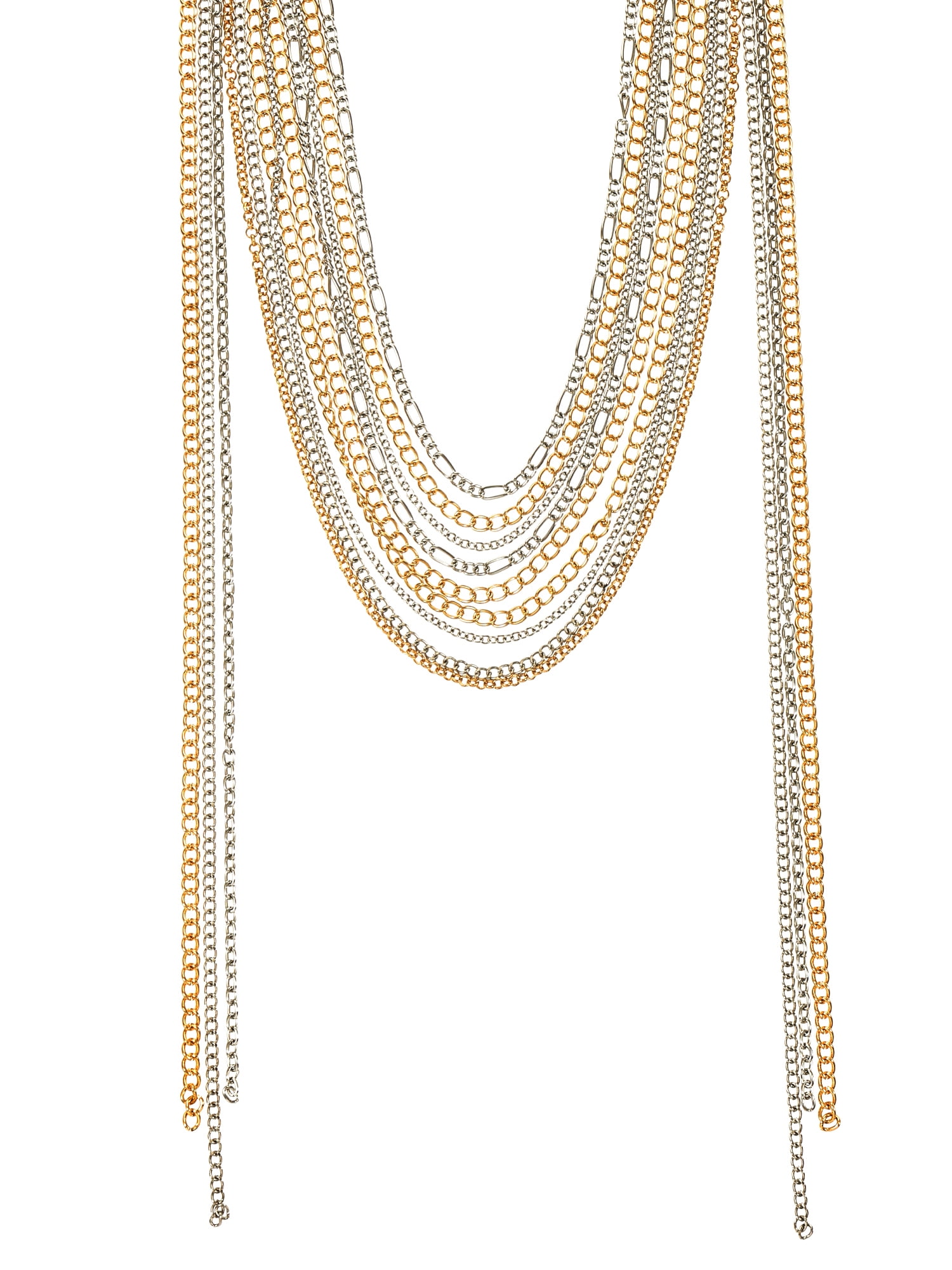 No Boundaries 9-Row Mixed Metal Multi Length Necklace, 1-Piece, Women’s ...