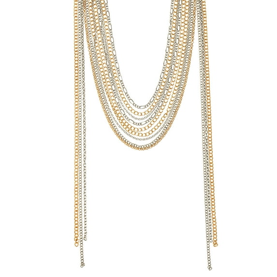 No Boundaries 9-Row Mixed Metal Multi Length Necklace, 1-Piece, Women’s ...