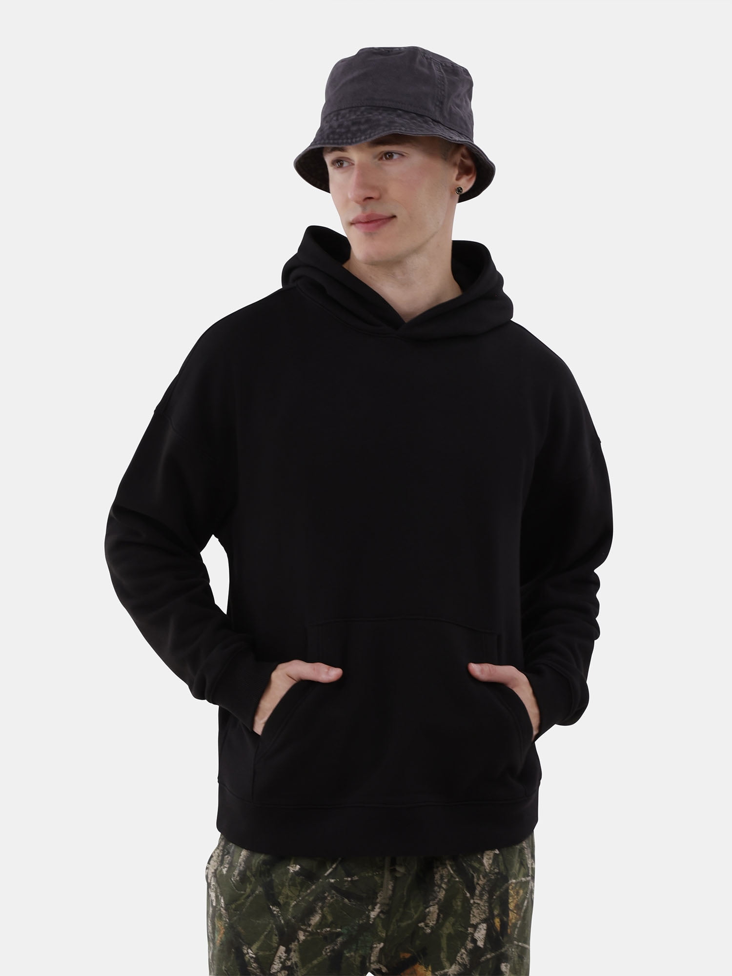 No Boundaries Men's Oversized Fleece Hoodie Sweatshirt with Kangaroo ...