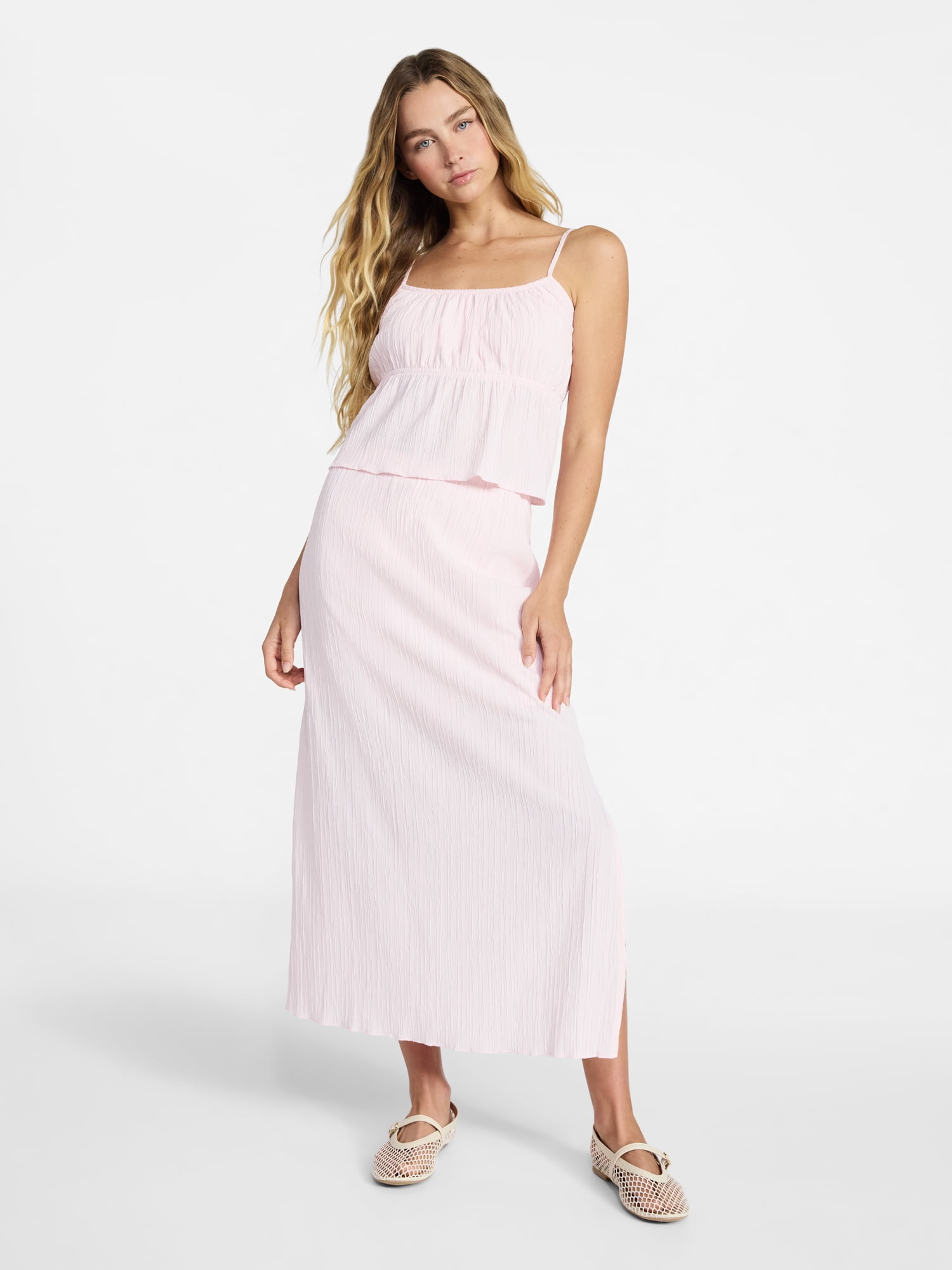 No Boundaries Babydoll Cami and Maxi Skirt, 2-Piece Set, Women's ...