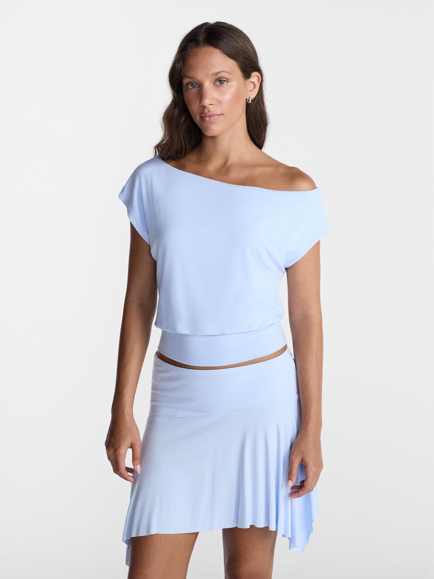 No Boundaries Asymmetrical Top with Banded Bottom, Women's XXS-XXL ...