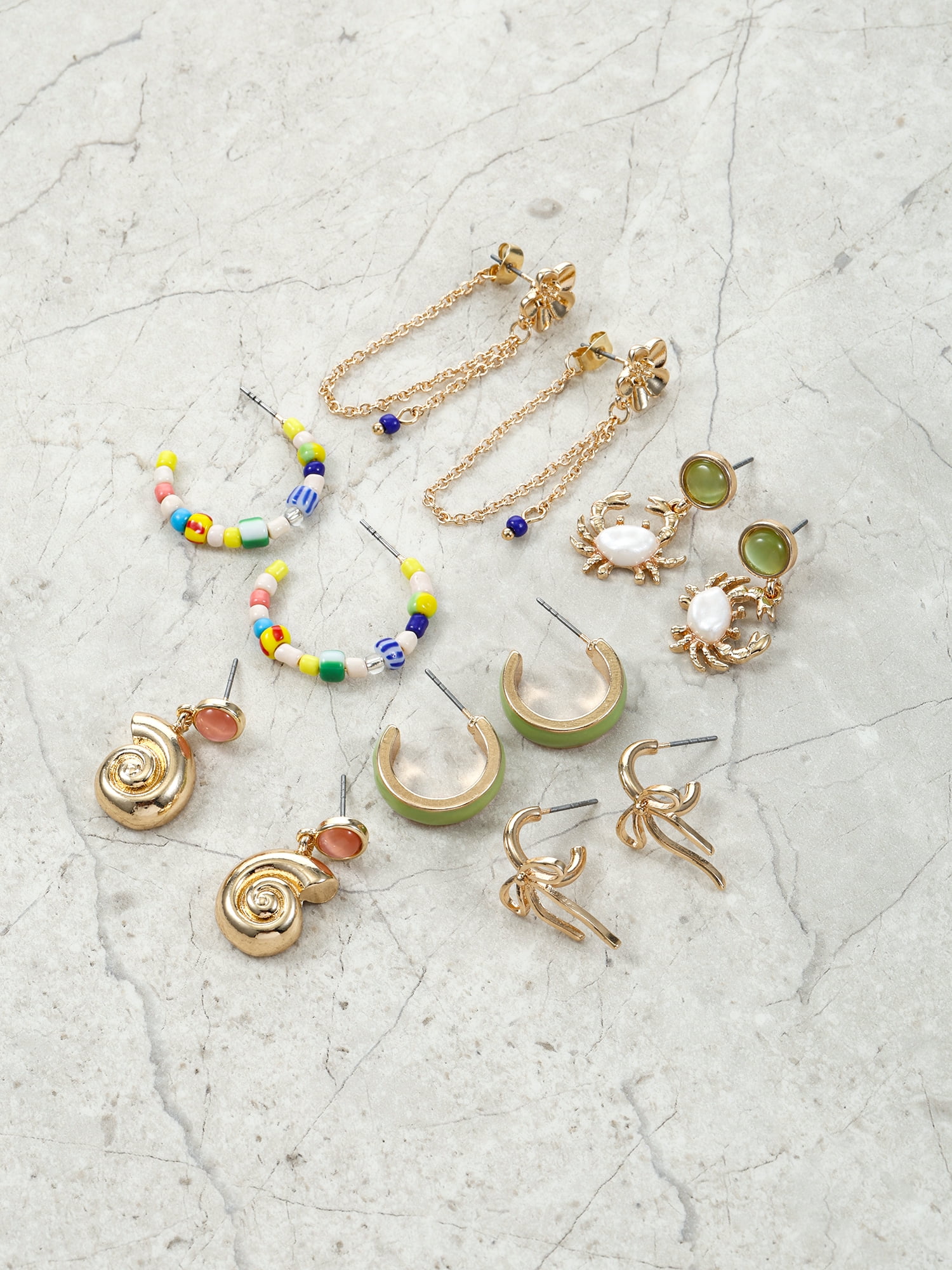 No Boundaries Gold Tone Multi Earring Set with Beach Motifs 6 Pairs ...