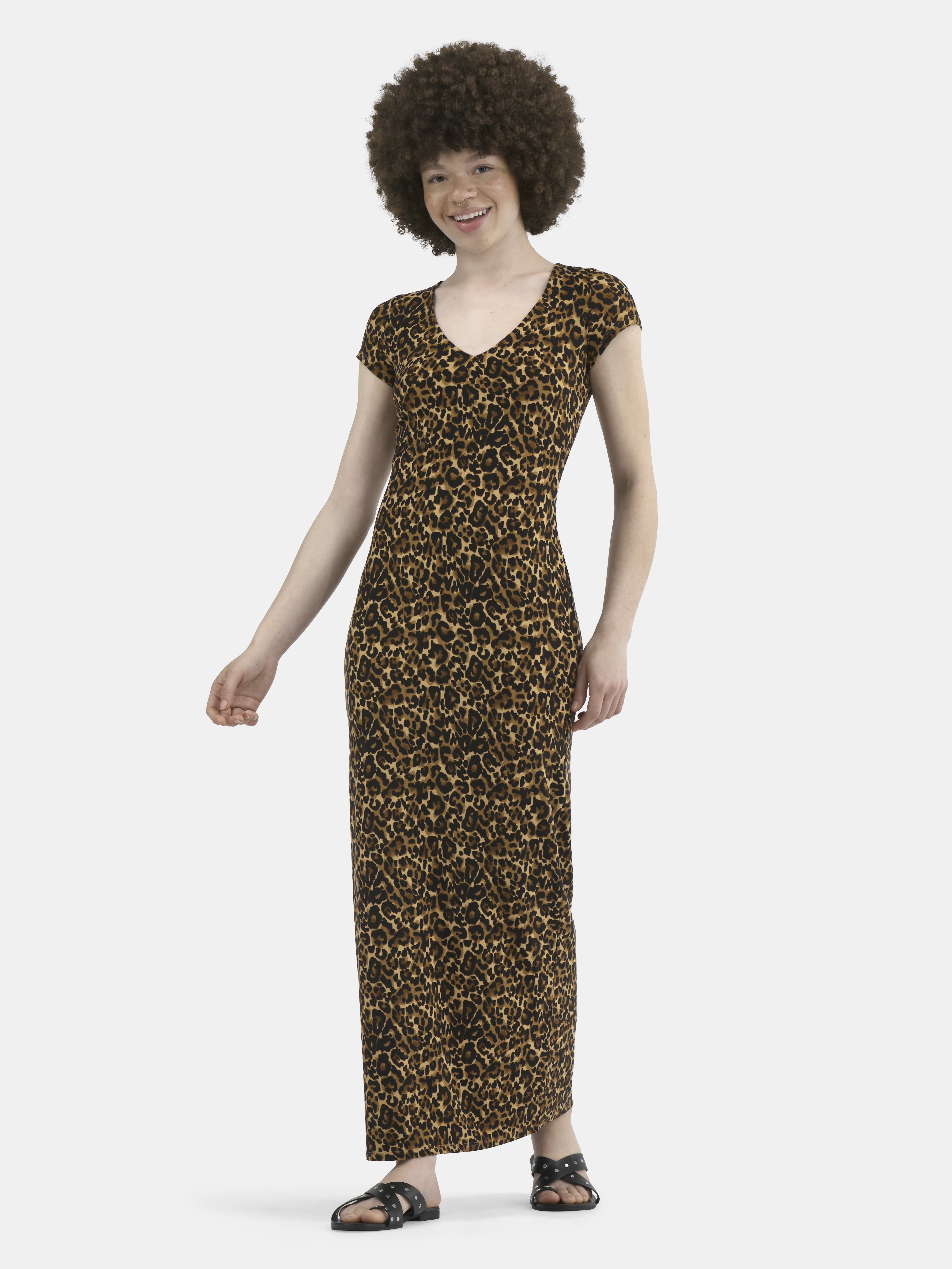 No Boundaries Bodycon Maxi Dress with Cap Sleeves for Women, V-Neck ...