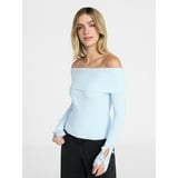 No Boundaries Off-The-Shoulder Pullover Top with Bow Sleeves, Women’s ...