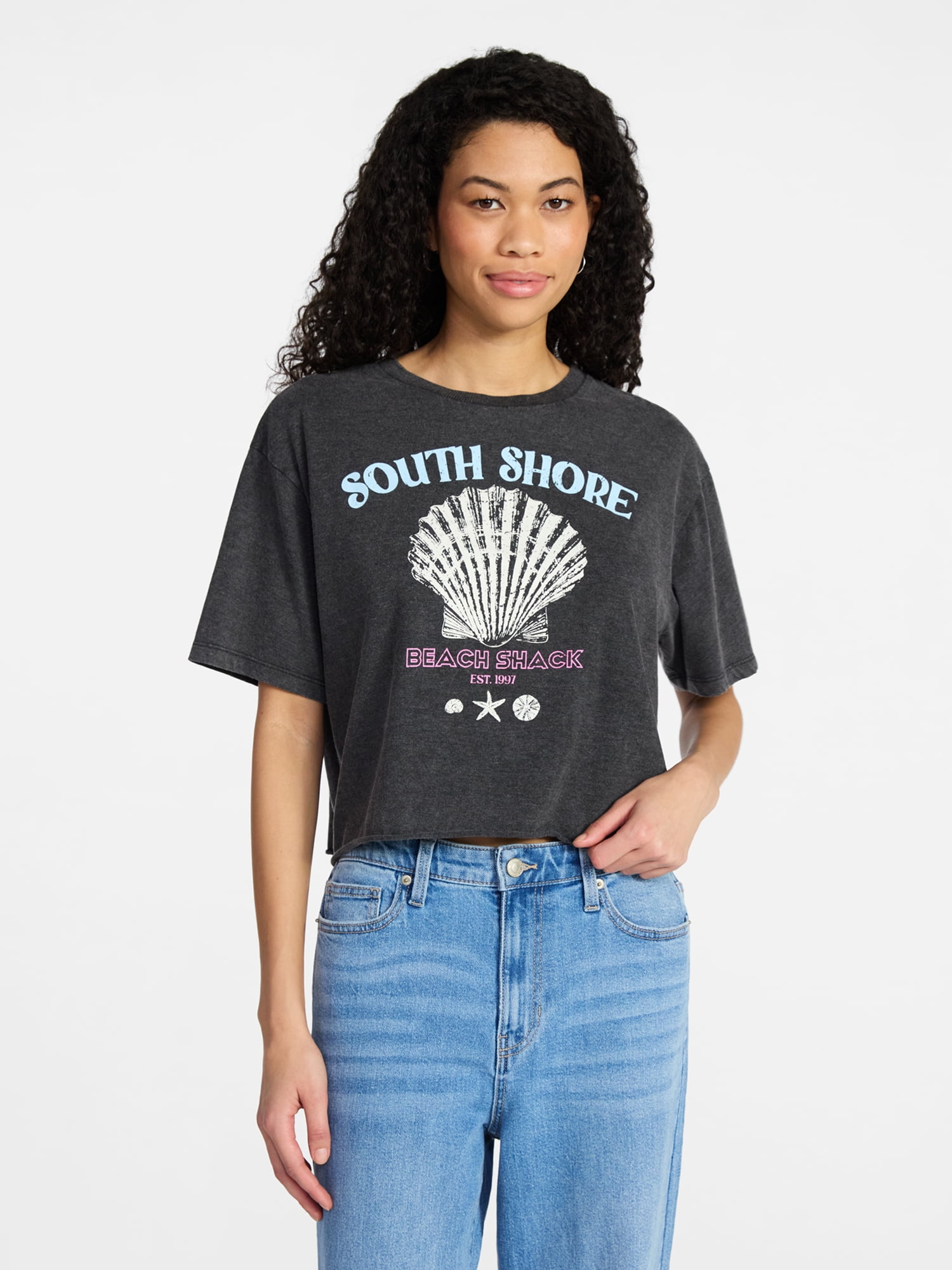 No Boundaries Boxy Cropped Graphic Tee, Women's XXS-XXL - Walmart.com