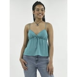 No Boundaries Women's Bra Cup Tank Top with Crochet Trim Deep V-Neck ...