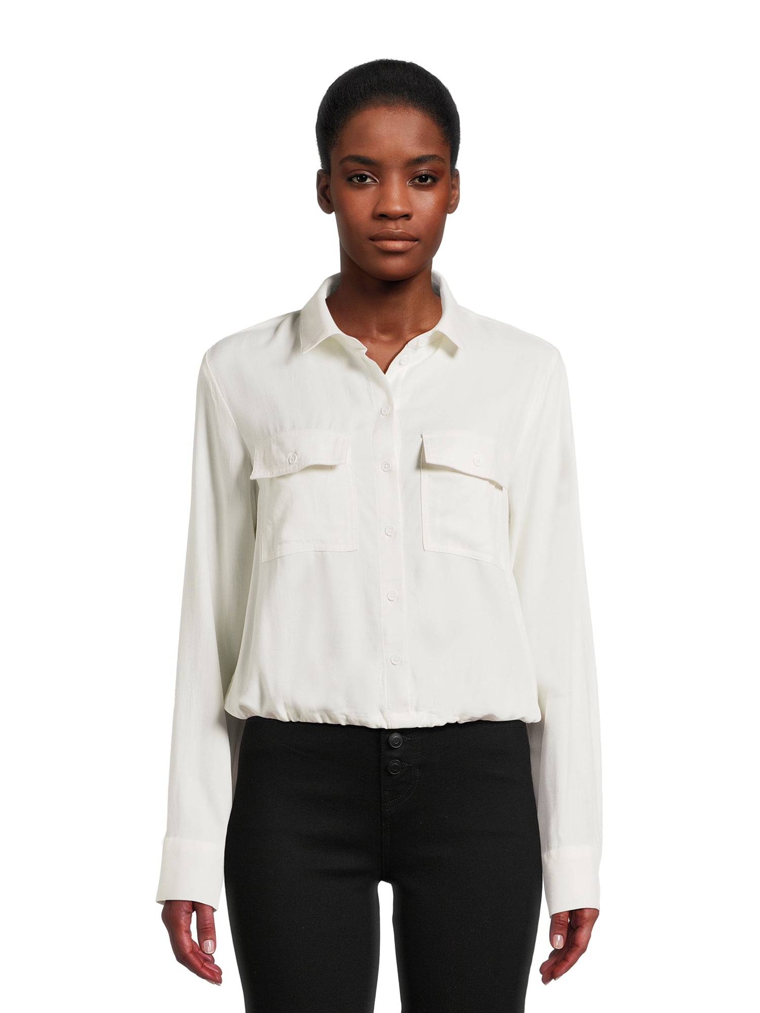 No Boundaries Bungee Hem Utility Shirt, Women's and Women's Plus ...