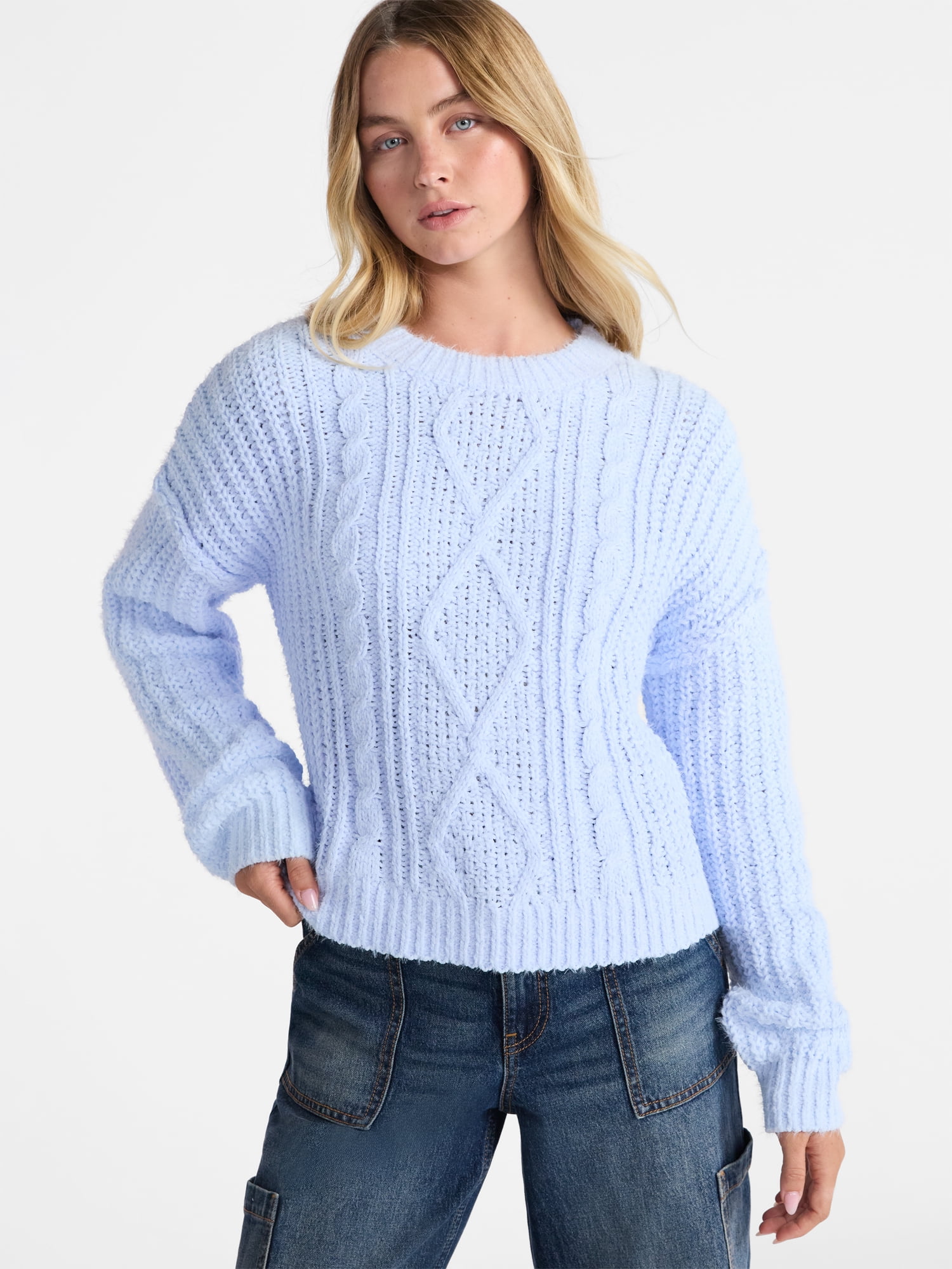 No Boundaries Cable Knit Sweater, Midweight, Women's - Walmart.com