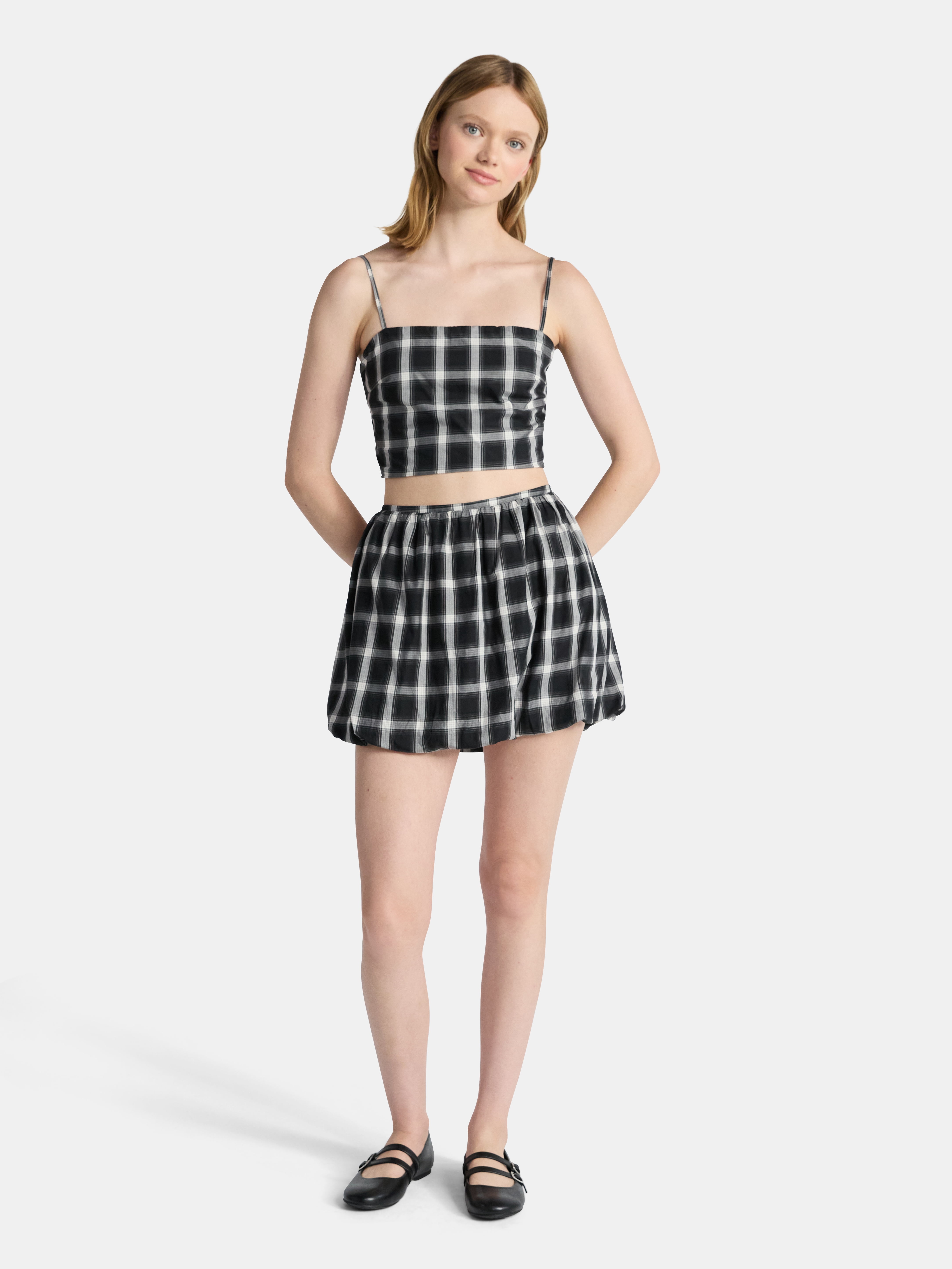 No Boundaries Cotton Cami and Mini Bubble Skirt Set, 2-Piece, Women's ...