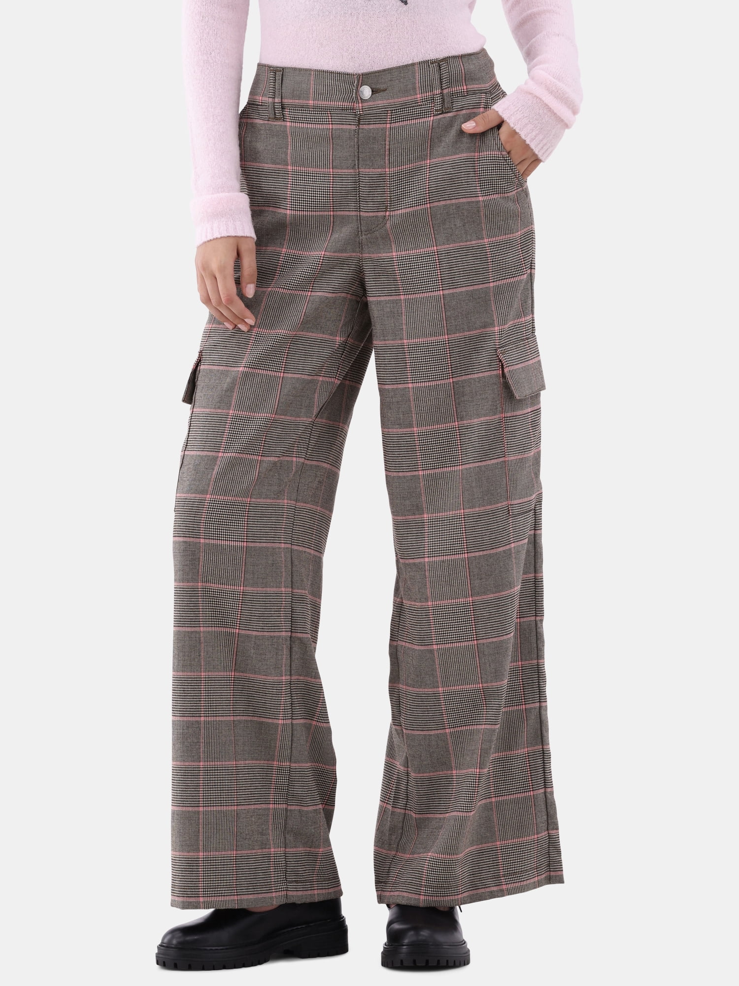 No Boundaries Women's Cargo Wide-Leg Pants with Pockets, Comfort Waist ...