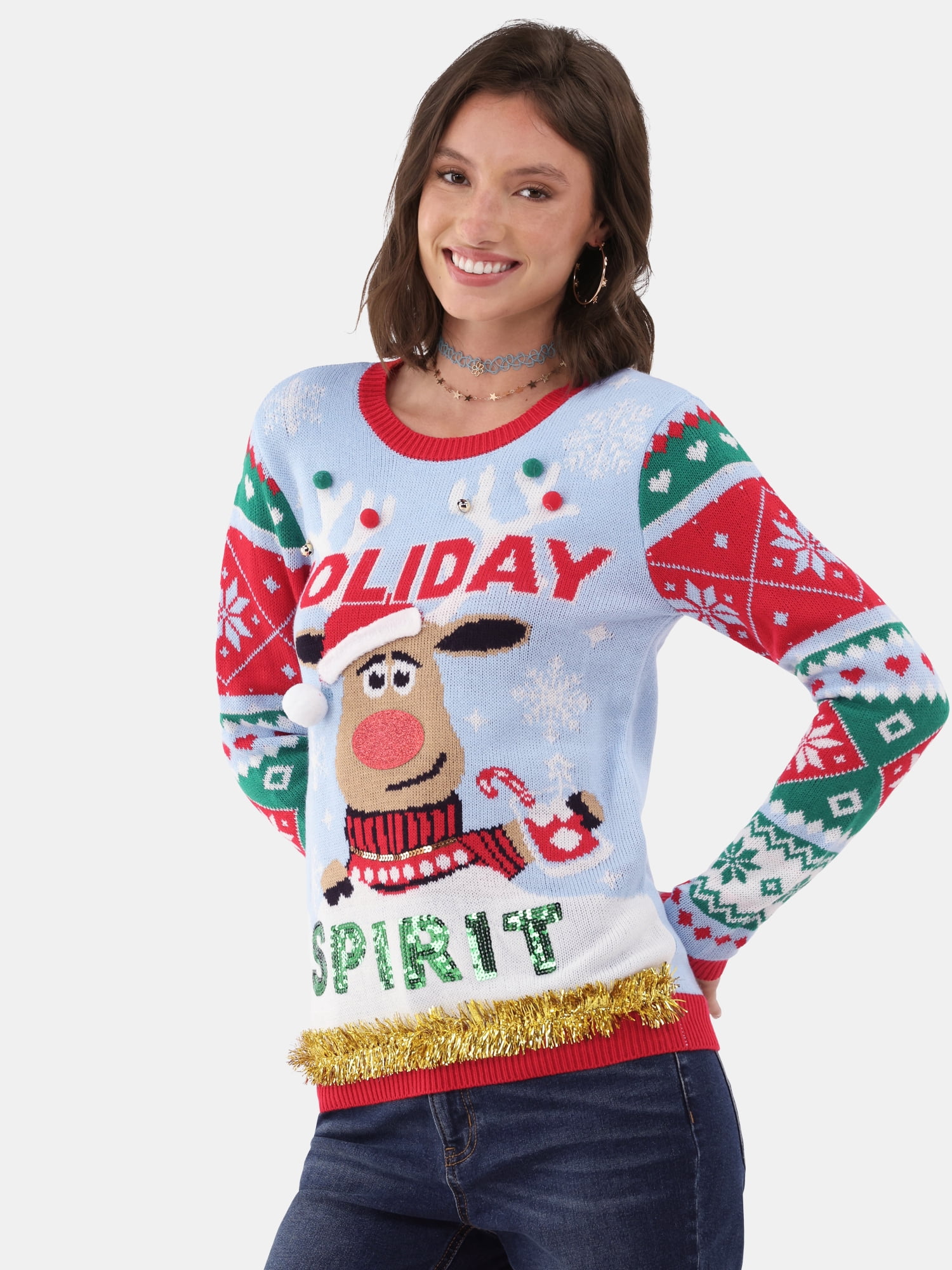No Boundaries Christmas Sweater, Women's and Women's Plus - Walmart.com