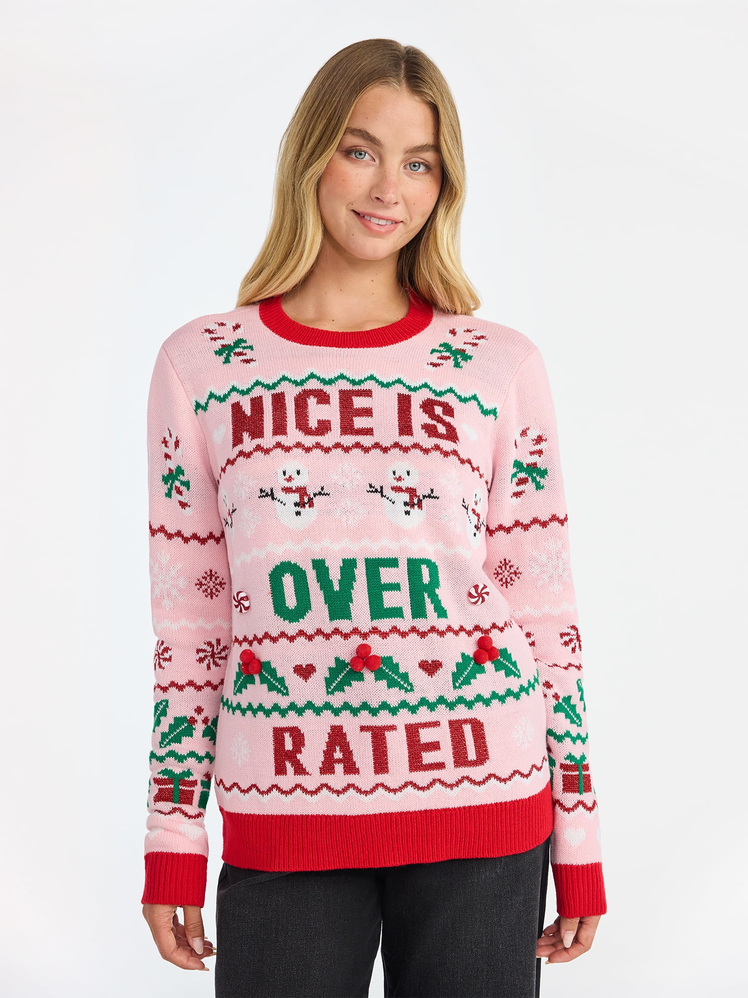 No Boundaries Christmas Sweater, Lightweight, Women's - Walmart.com