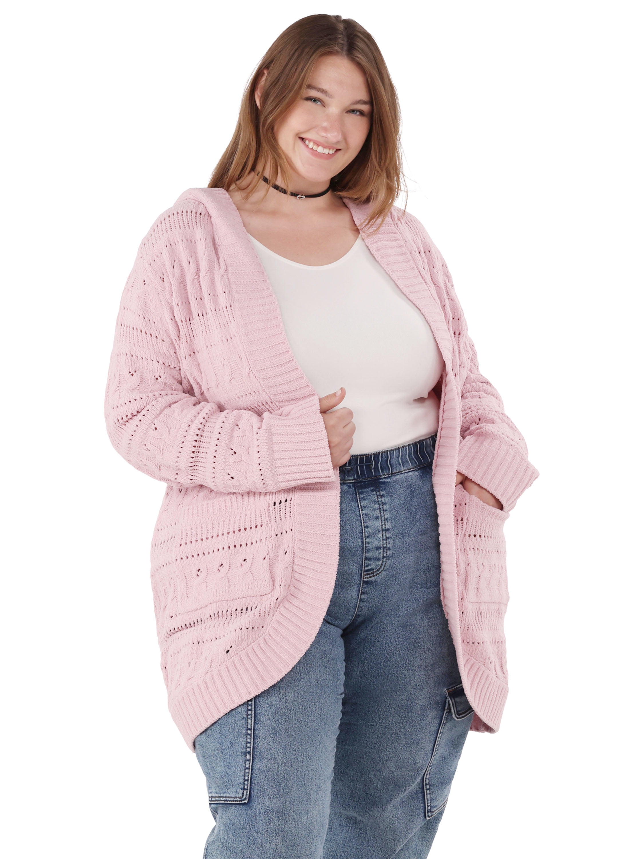 No Boundaries Hooded Cocoon Cardigan, Midweight, Women's & Women's Plus ...