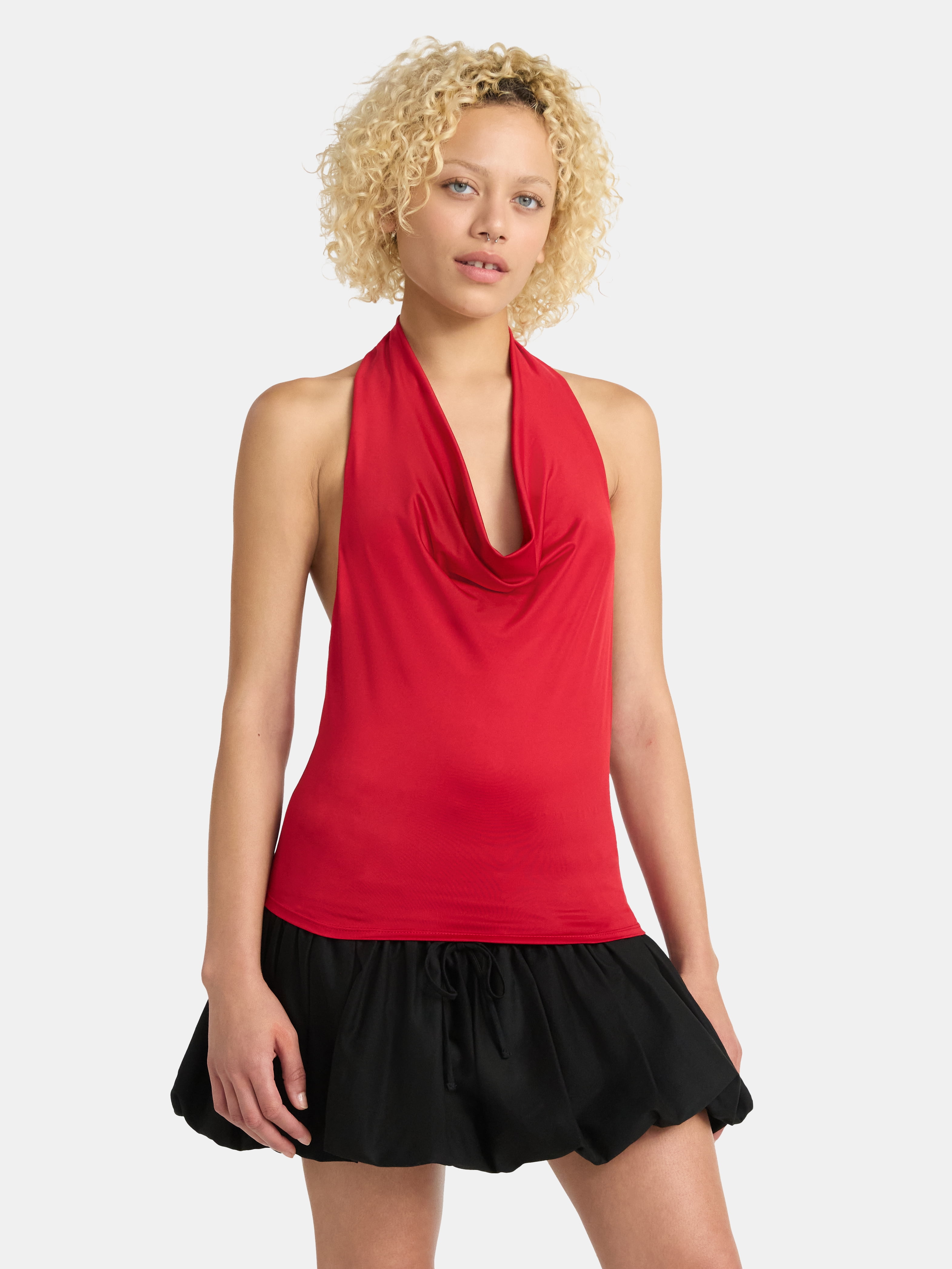 No Boundaries Cowl Neck Halter Top, Women's - Walmart.com
