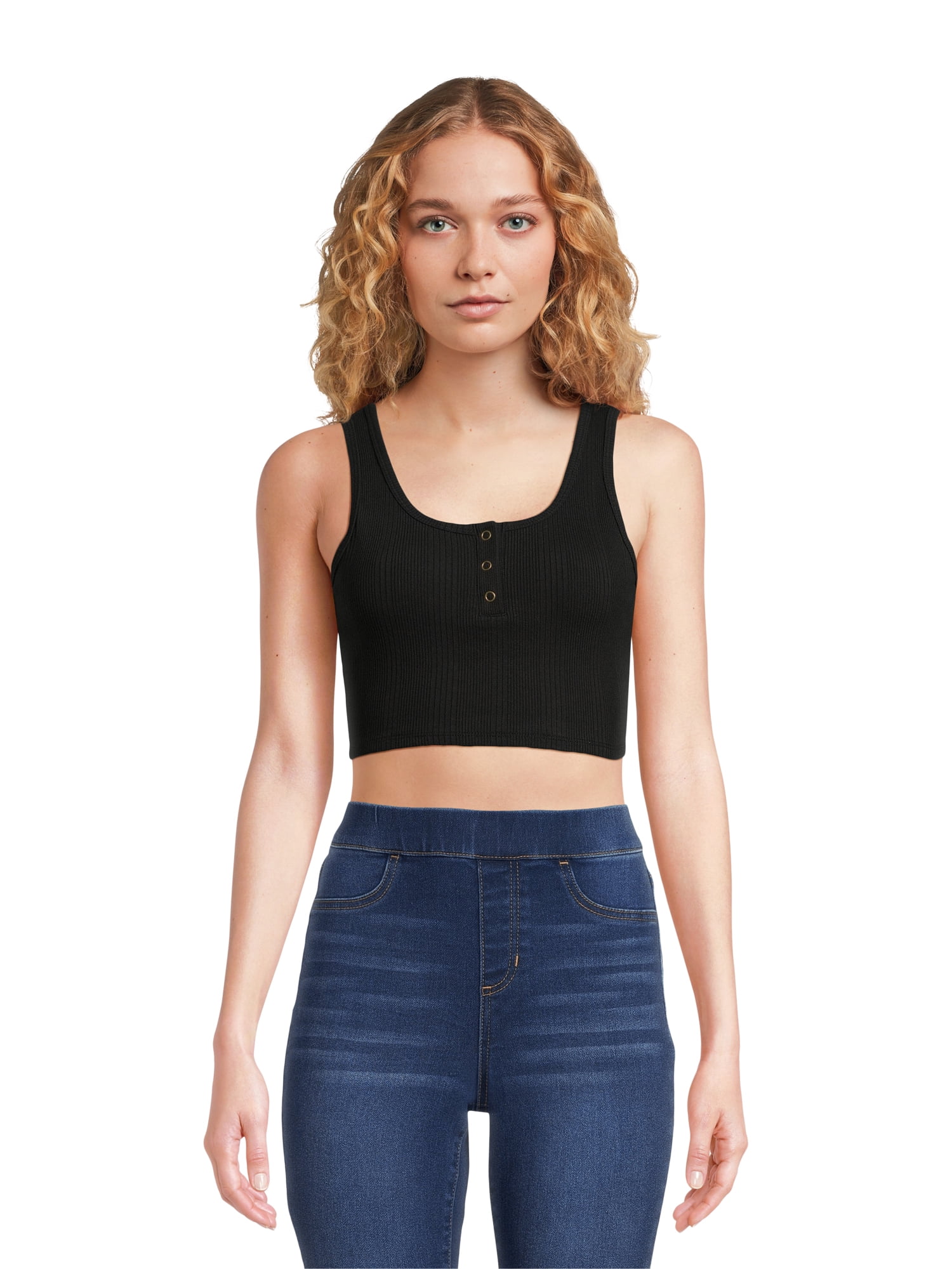 No Boundaries Crop Henley Tank Top, Women's and Women's Plus - Walmart.com