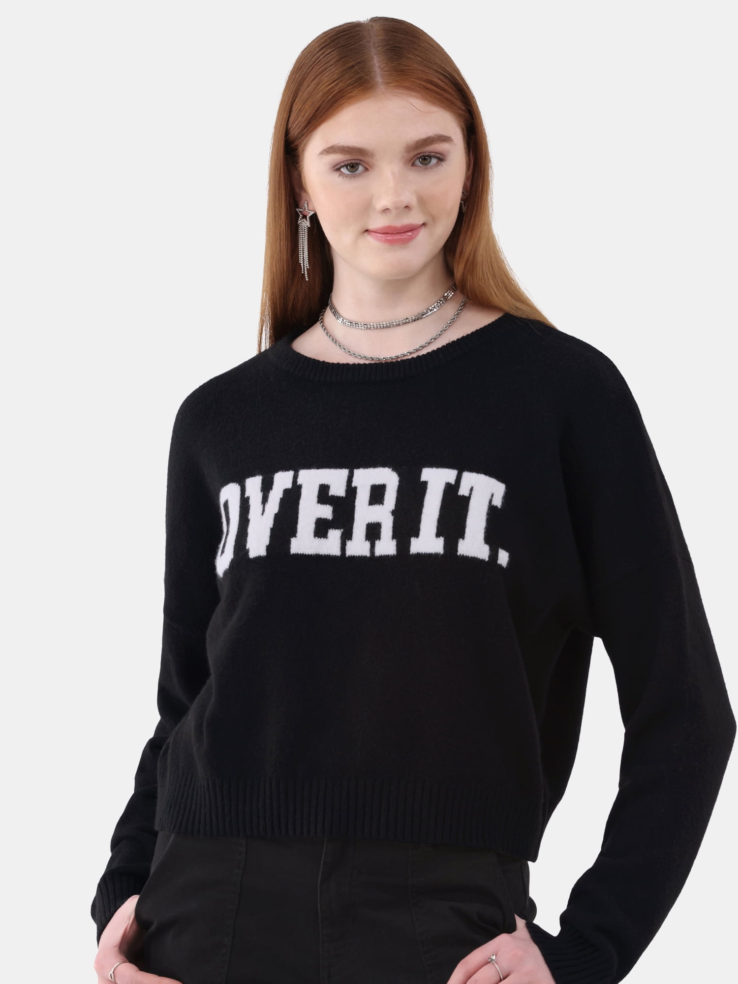 No Boundaries Cropped Conversation Sweater, Midweight, Women’s ...