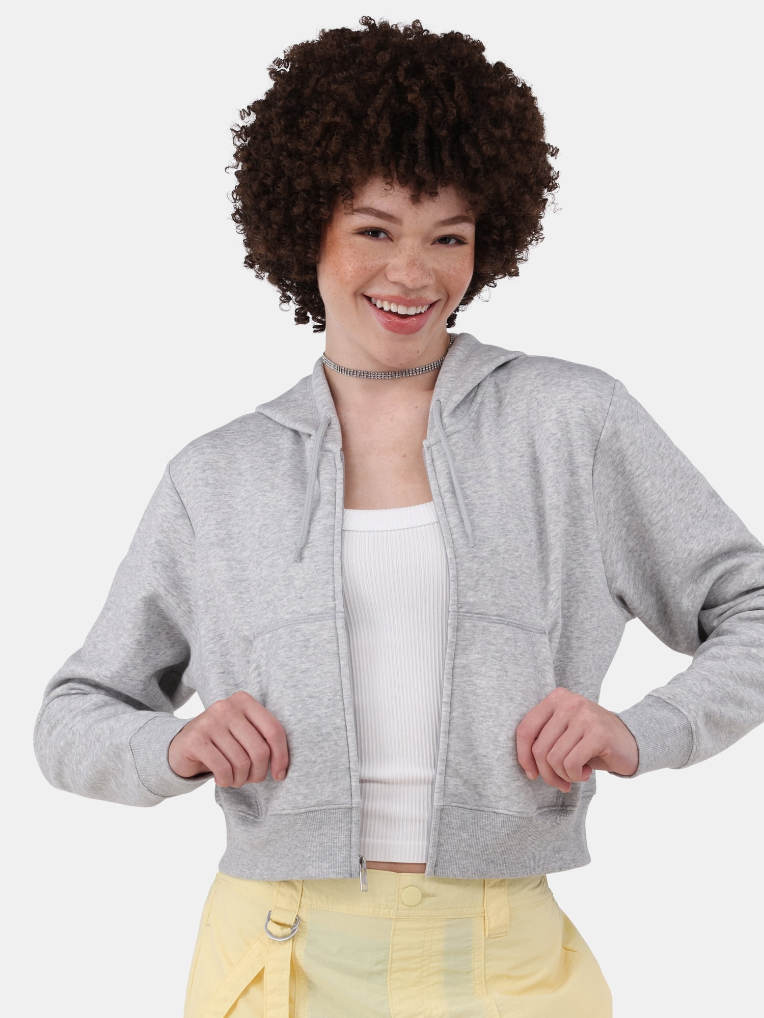 No Boundaries Cropped Fleece Zip Hoodie, Women’s - Walmart.com
