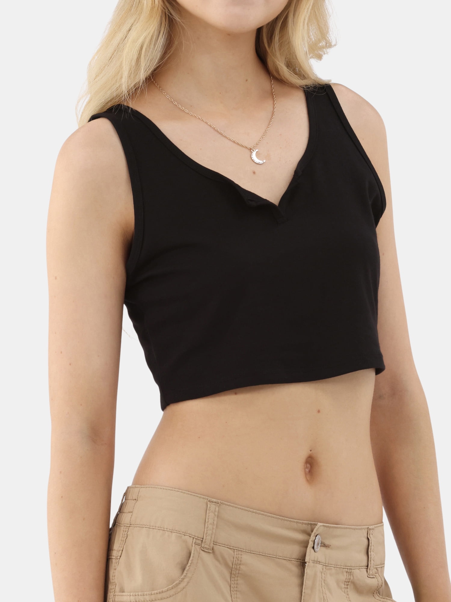 No Boundaries Cropped Notch Neck Tank Top 2-Pack, Soft Pullover ...
