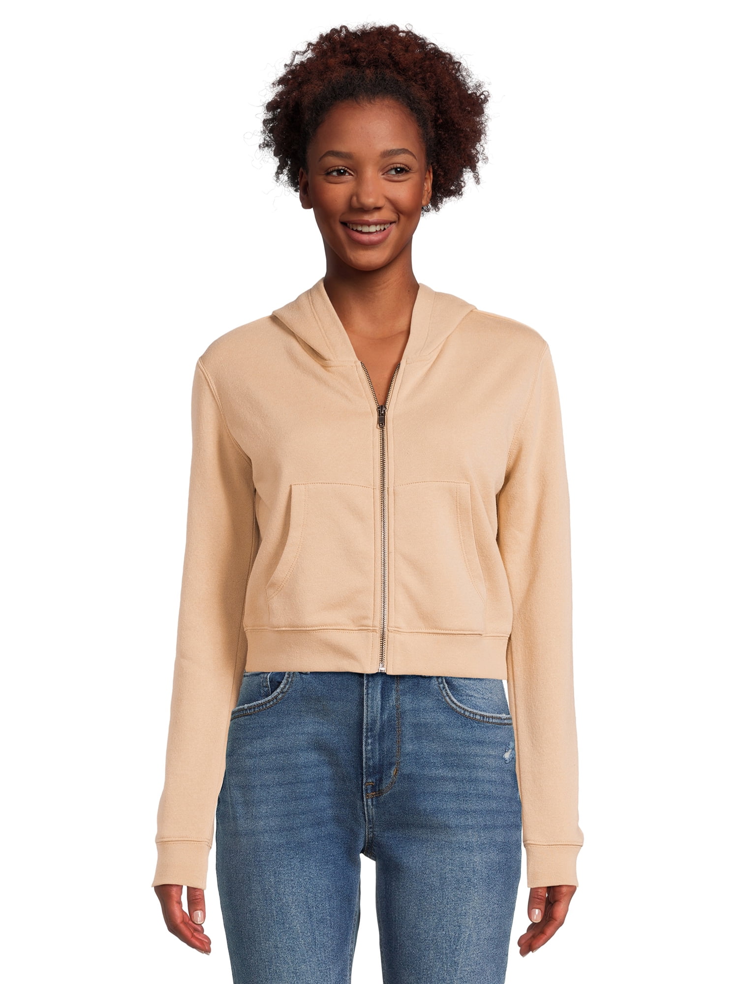 No Boundaries Cropped Zip Hoodie Sweatshirt, Sizes XS-XXXL - Walmart.com