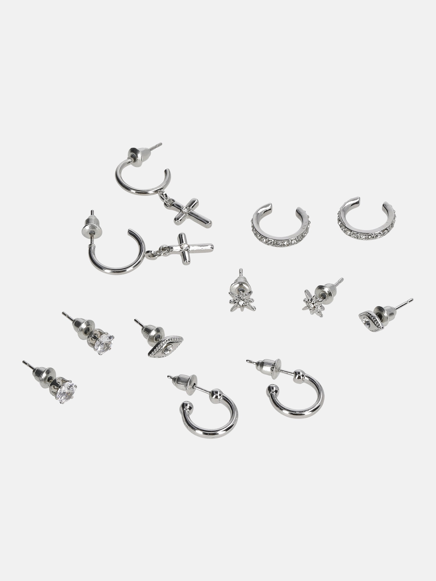 No Boundaries Rhodium Silver Ear Candy Earrings 6 Pack Hoops and Studs ...