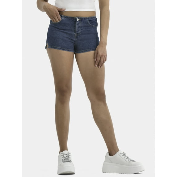 No Boundaries Women's Denim Hot Low-Rise Shorts, 2-inch Inseam, Stretch ...