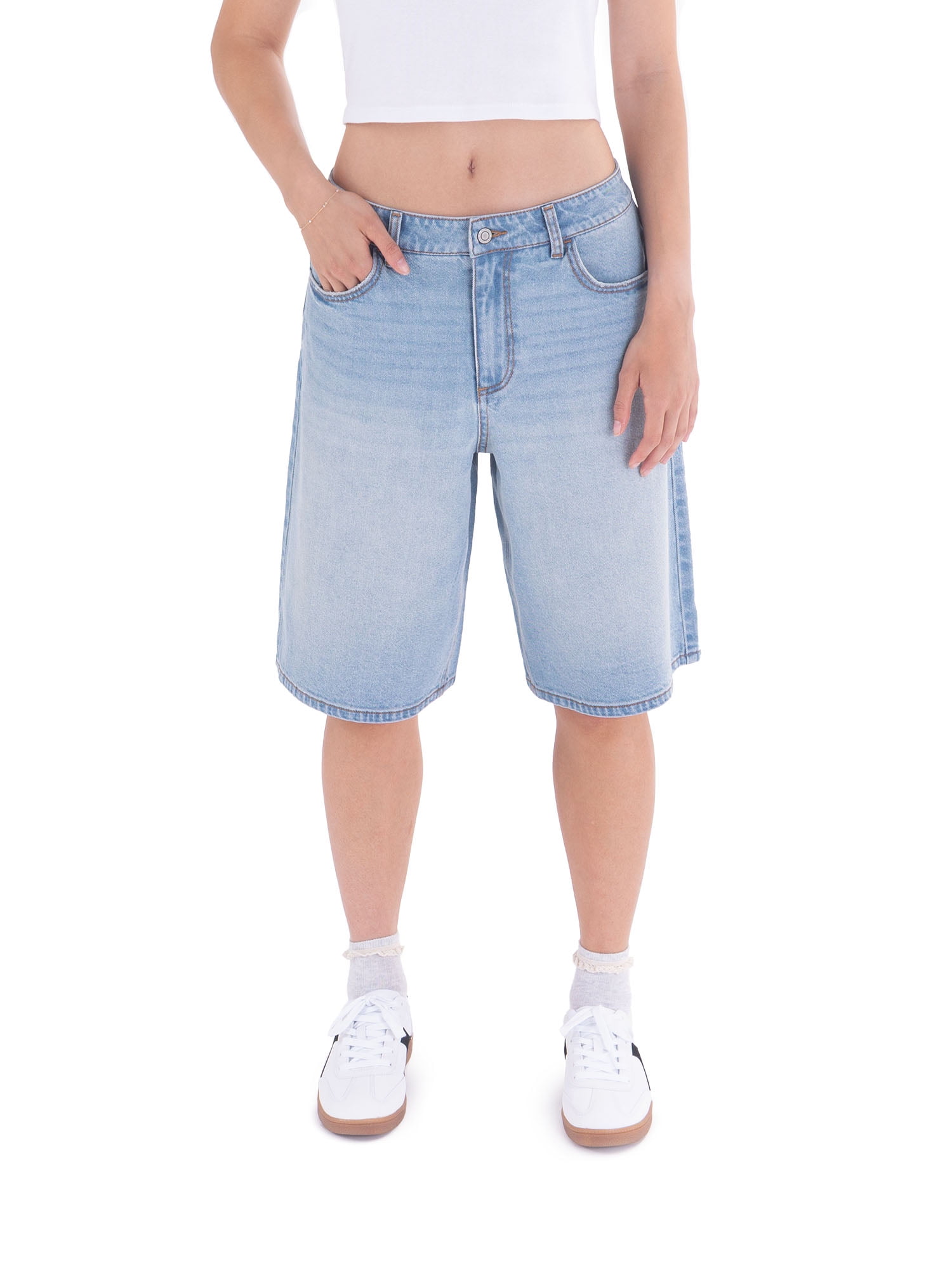 No Boundaries High-Rise Denim Jorts, 12" Inseam, Women's - Walmart.com