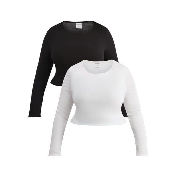 No Boundaries Double Layer Crewneck Tee, 2-Pack, Women's Plus - Walmart.com