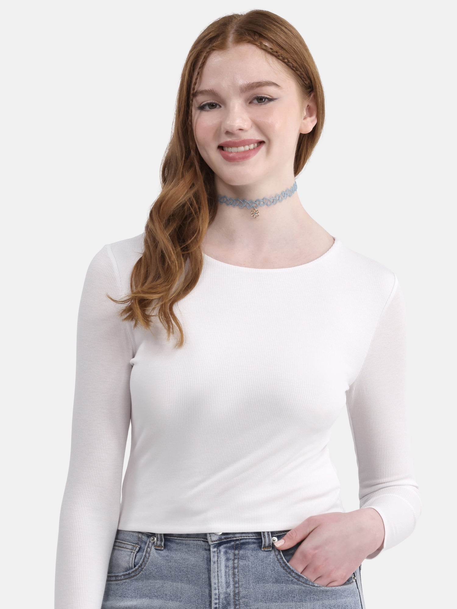 No Boundaries Double Layer Crew Tee, Women's - Walmart.com