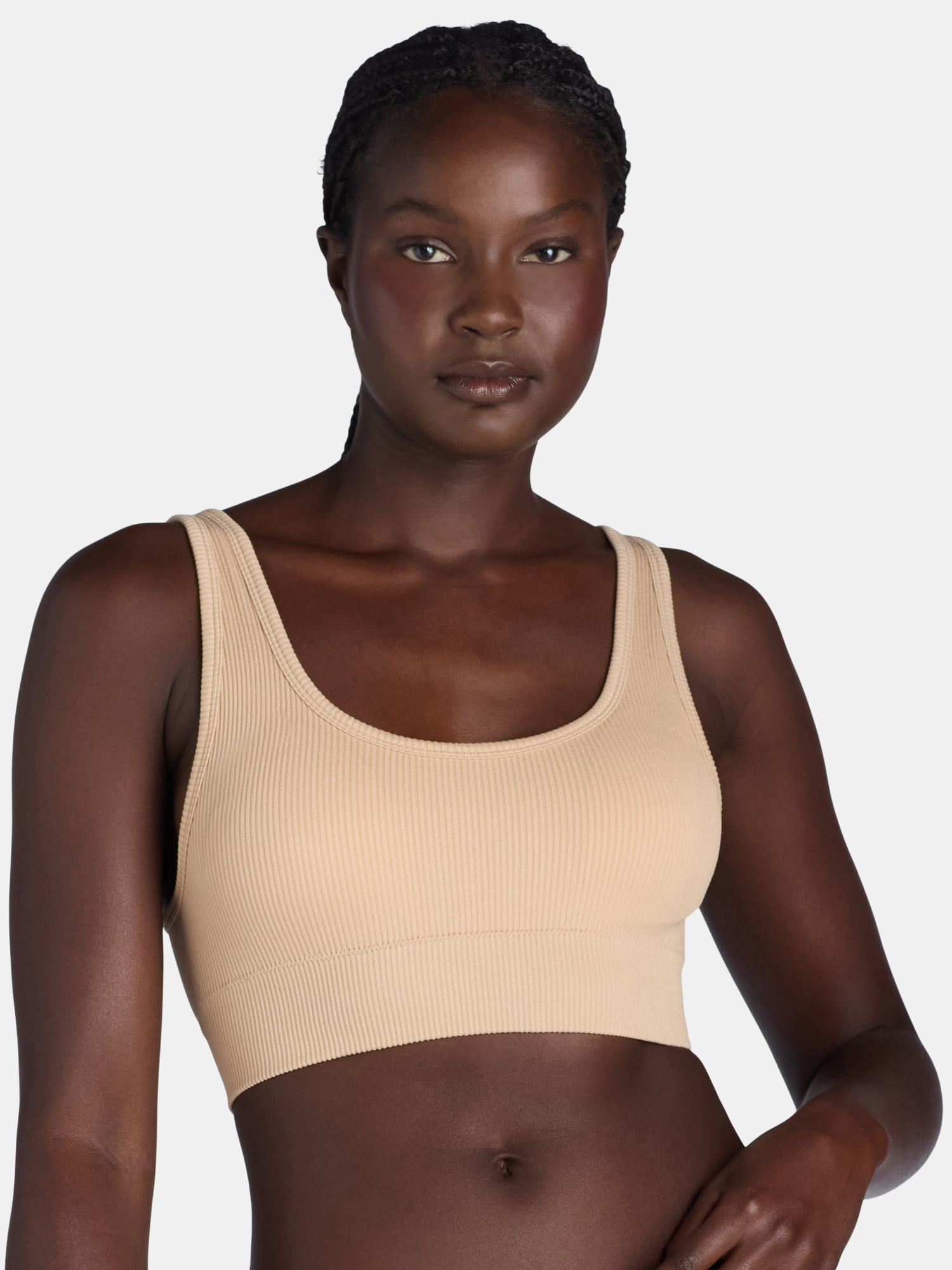 No Boundaries Seamless Ribbed Double Scoop Bra, Women's Plus, XS-3XL ...