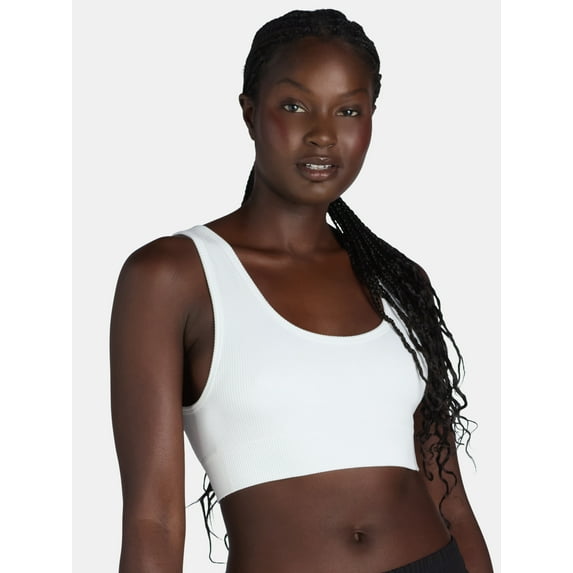 No Boundaries Women's Seamless Ribbed Double Scoop Bra XS-3XL, Full Coverage, Breathable, Padded ...